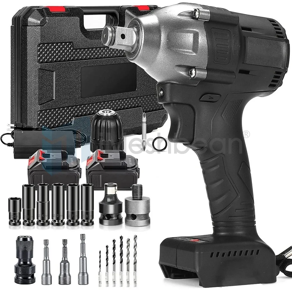 800Nm Cordless Brushless Electric Impact Wrench Gun 1/2'' Driver w/ 2 ...